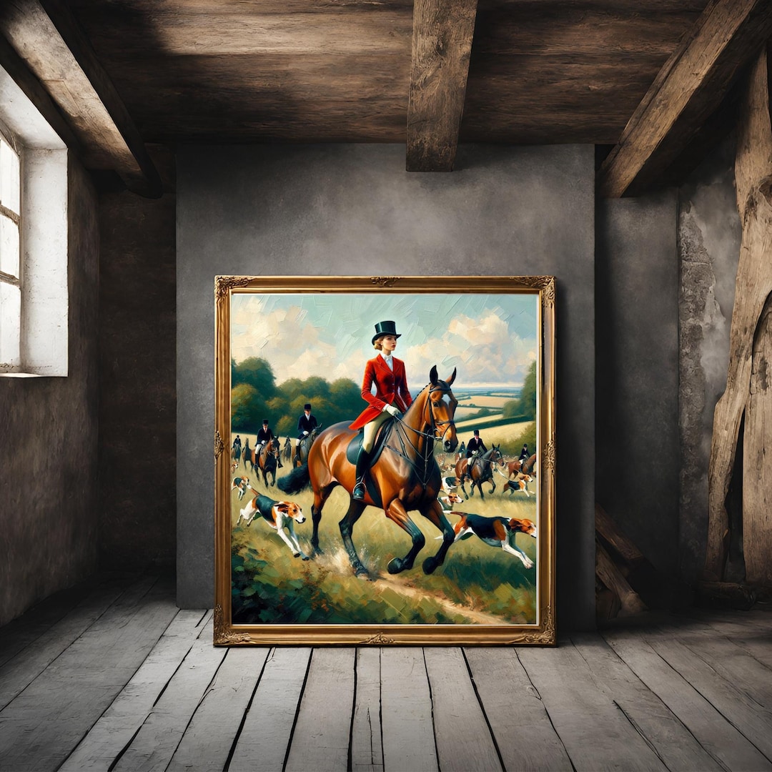 Riding to Hounds Art Print the Huntress Square Canvas Gallery Wrap ...