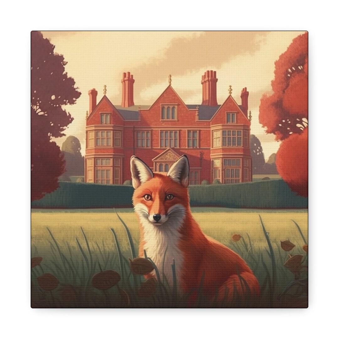 Canvas Wall Art - Fox and Manor House Square Gallery Wrap - Whimsical ...