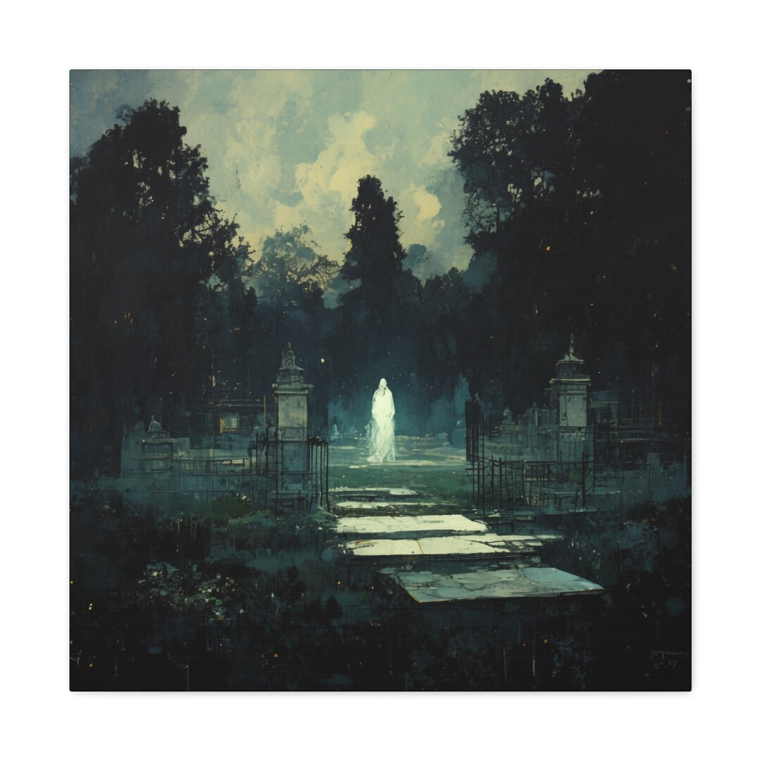 Ghost Art Print - "he Waits" - Ghost in Graveyard Wall Art - Spooky ...
