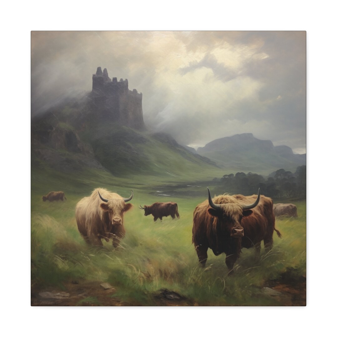 Long Horn Highland Cattle - Heilan' Coos Square Canvas Gallery Wrap ...