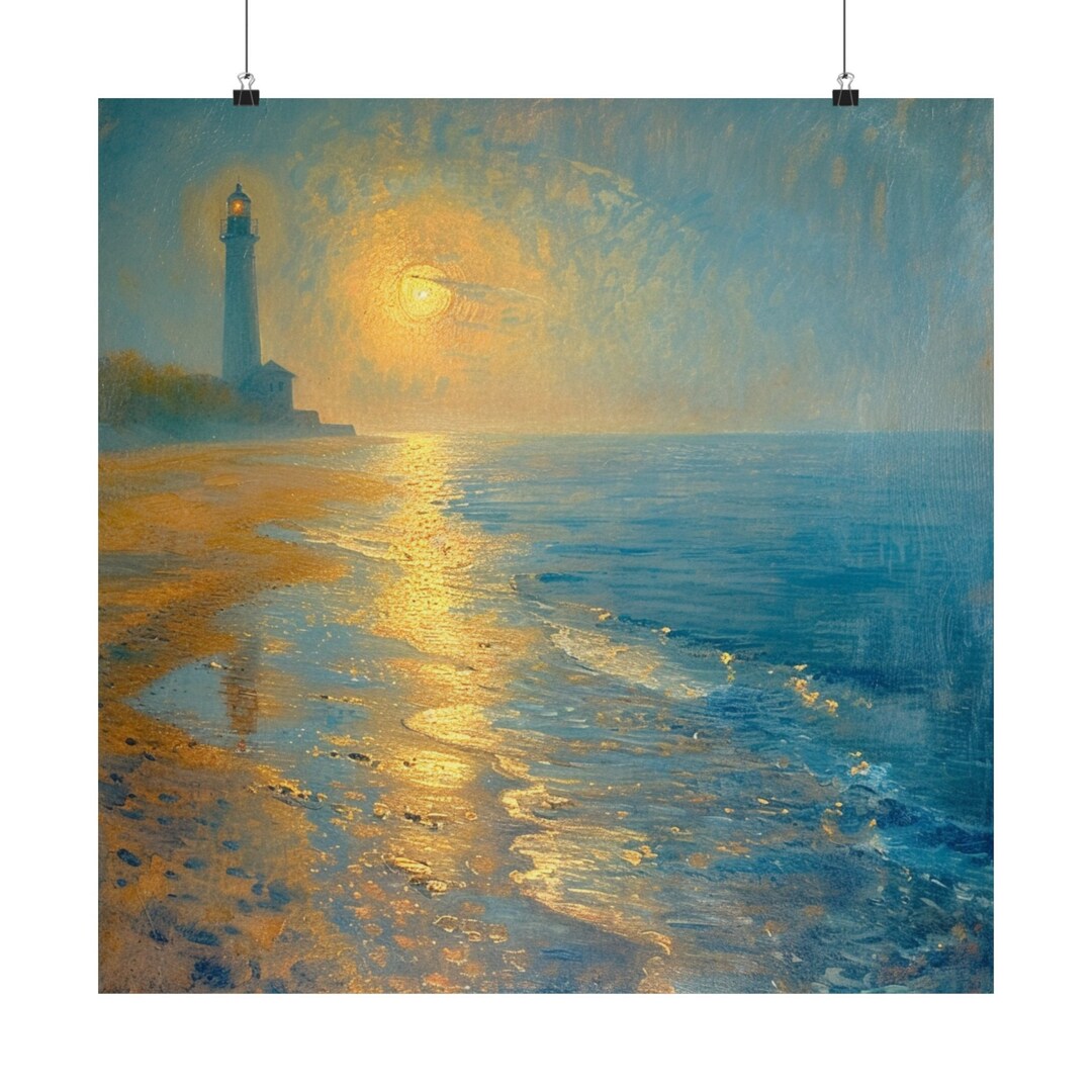 Lighthouse at Sunrise Art Print - Impressionist Style Seascape Matte ...