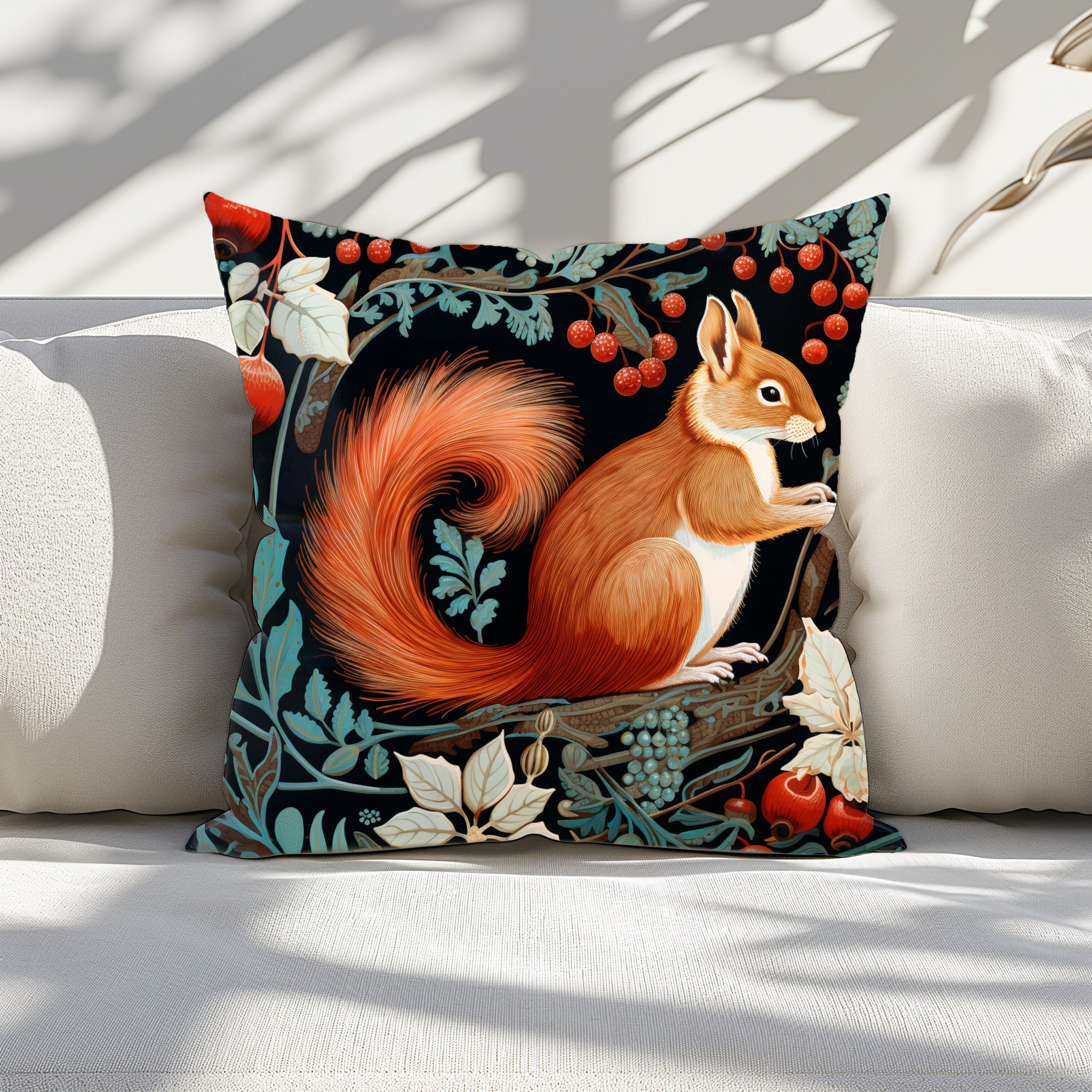 Red Squirrel Pillow - Adorable Retro Art Style Throw Pillow - Cute ...