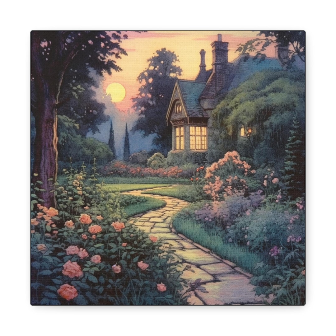 Cozy Cottage Art - "cobblestones and Roses" Square Canvas - Wallace ...