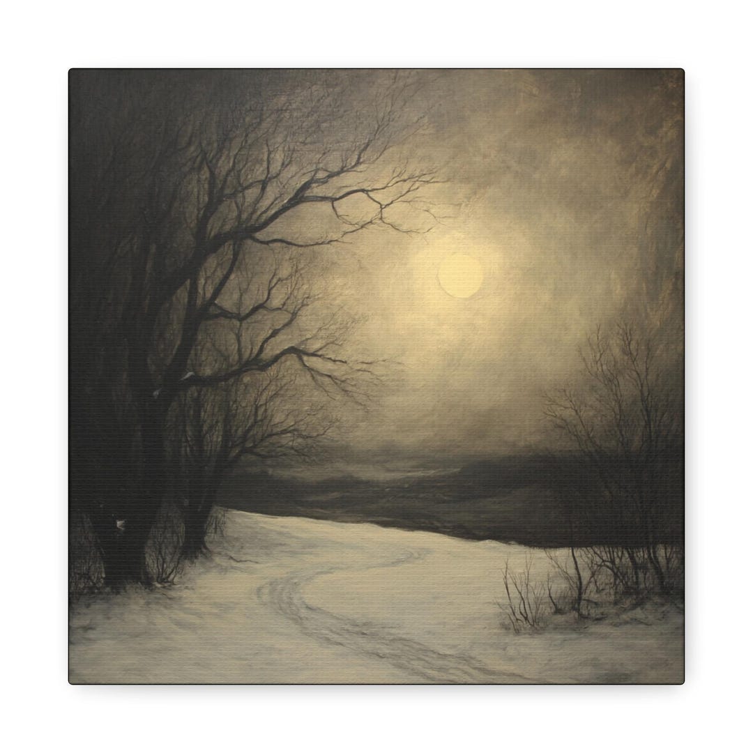Snow Haze Moon Canvas Print: Elegant Winter Woods Wall Art - Etsy
