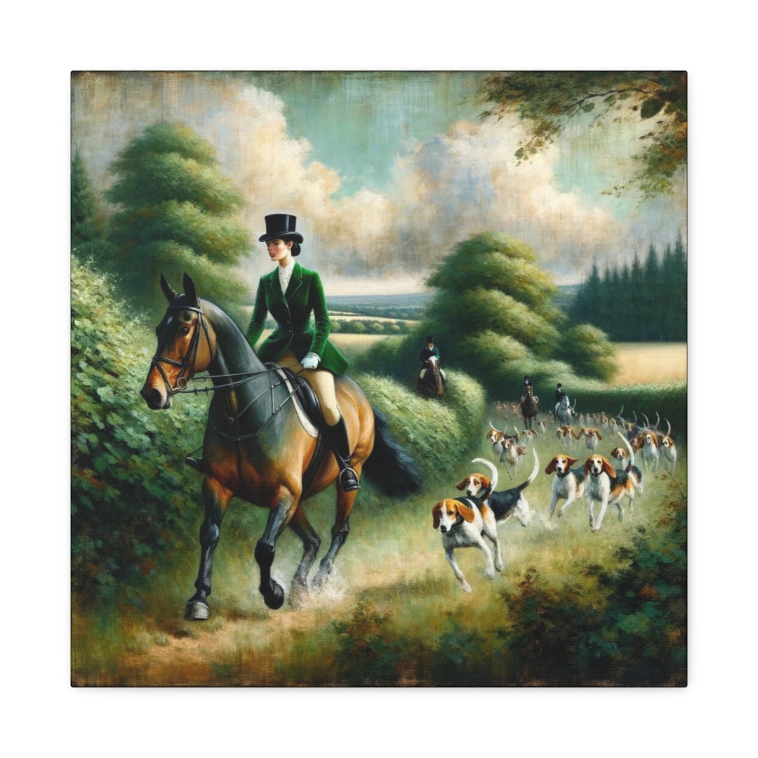 Lady Foxhunter Art Print - "leading the Pack" Square Canvas Gallery ...