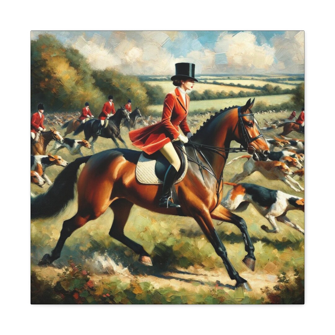 Traditional Style Fox Hunting Print - "riding to Hounds" Square Canvas ...