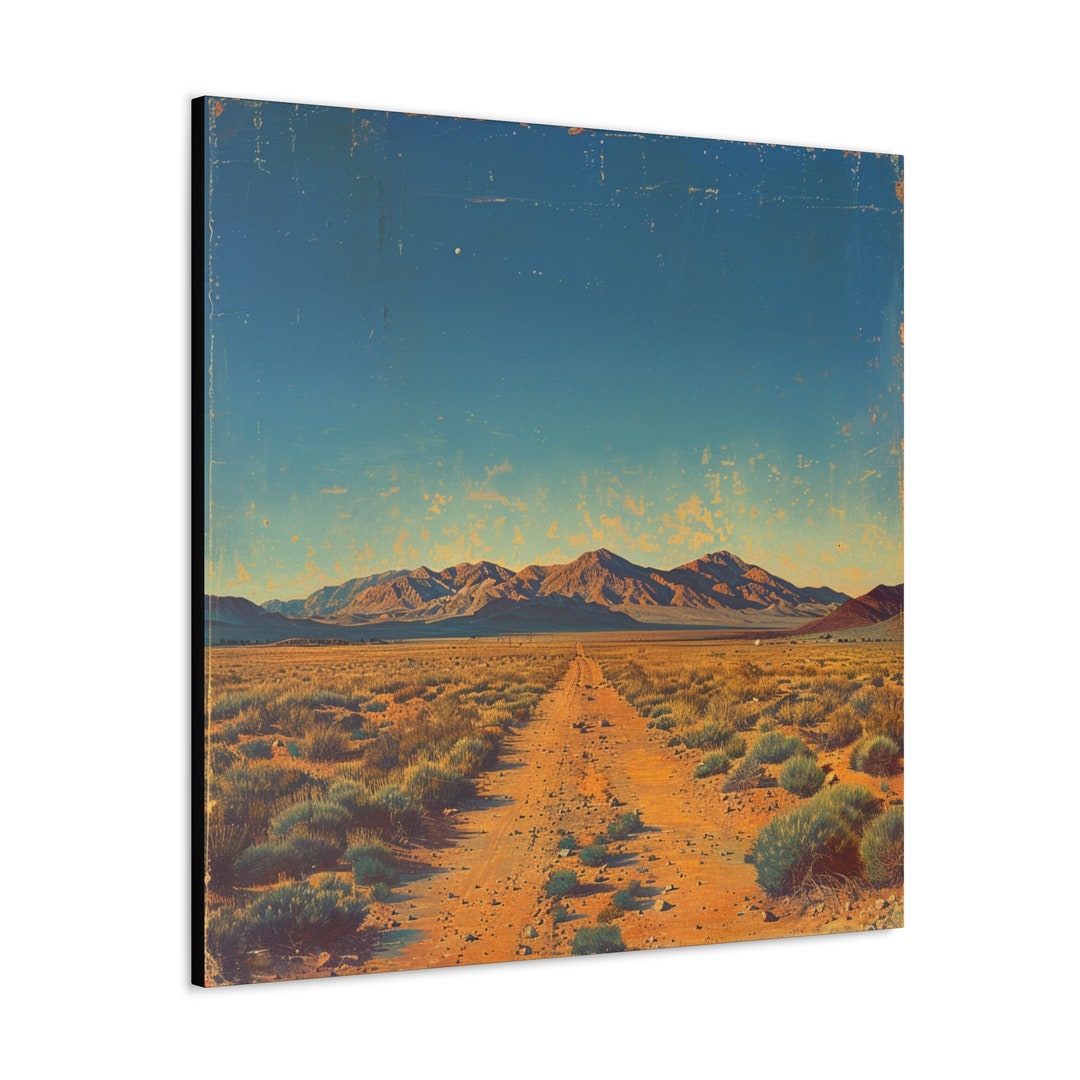 Retro High Desert Art Print - "miles From Nowhere" Square Canvas Wall ...