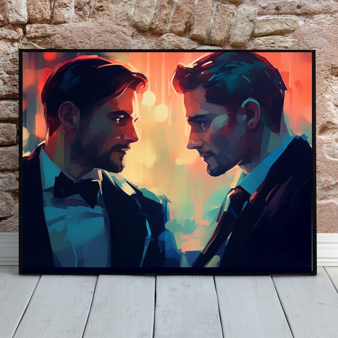 Two Gay Men Horizontal Canvas Print - Neo Noir Aesthetic - "intensity ...