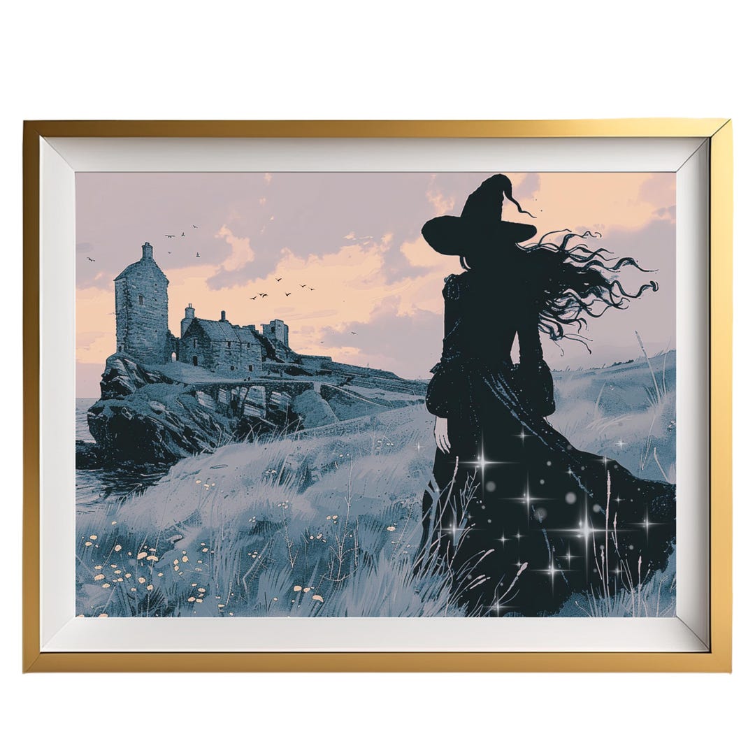 Witch Wall Art - Solitary Witch Staring at Crumbling Castle - "thill I ...
