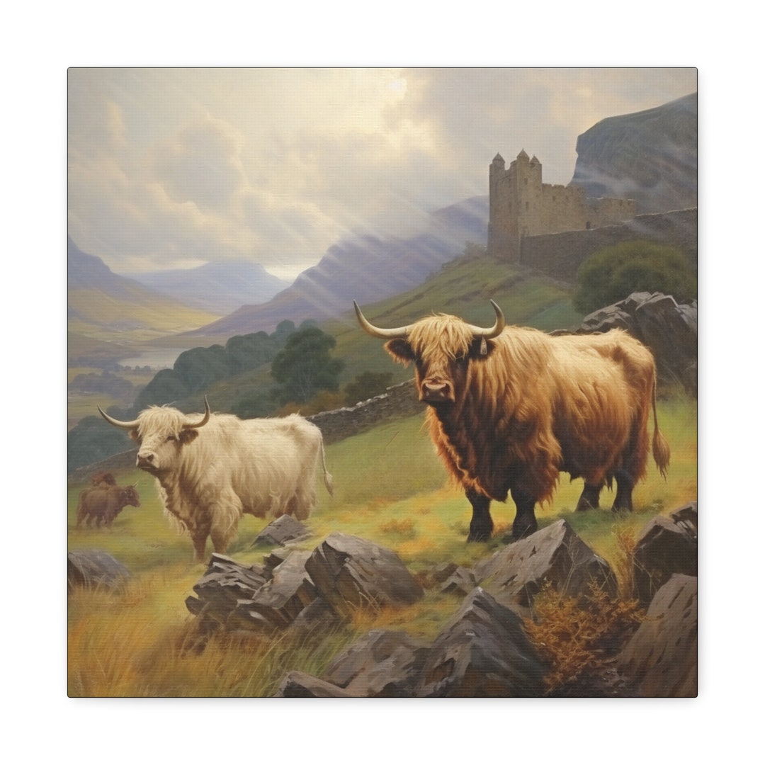 Scottish Highland Cattle Wall Art - Land of Hide and Heather Square ...