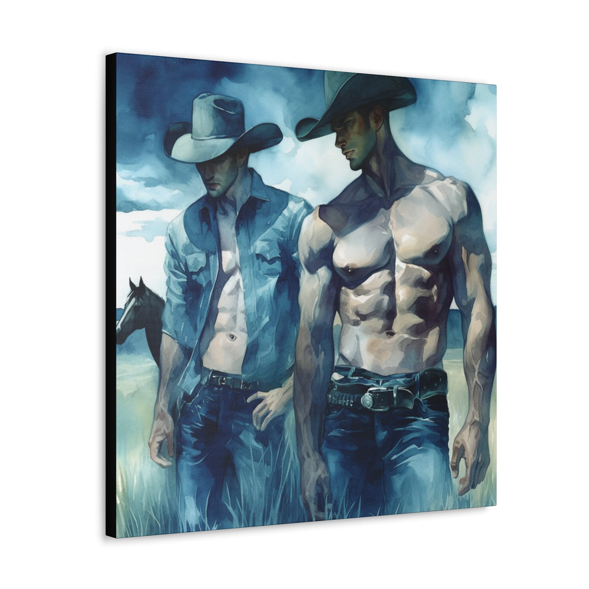 Gay Cowboy Art blue Rodeo Square Wall Art Rugged Western Gay Men Canvas ...