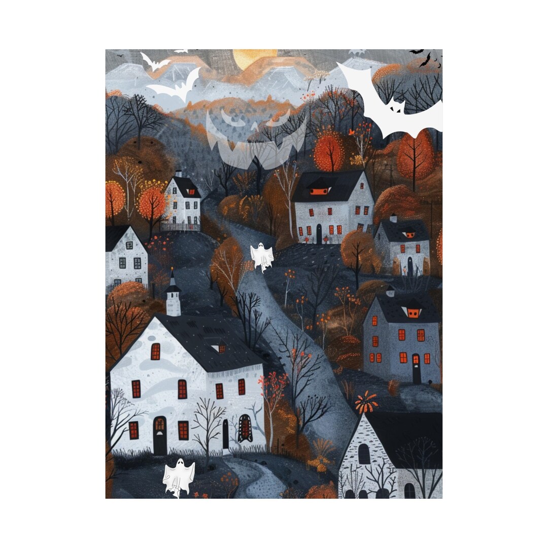 Halloween Art Print - "ghost Walk" Adorable All Hallows Matte Vertical ...