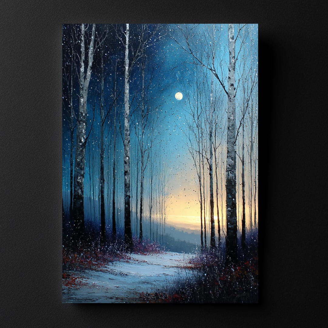 Winter Birch Canvas - Trees in Twilight Nature Wall Art - Forest ...