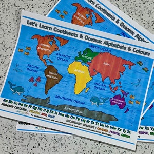 World Map Printable – Continents, Oceans, Alphabets & Colors (digital ...