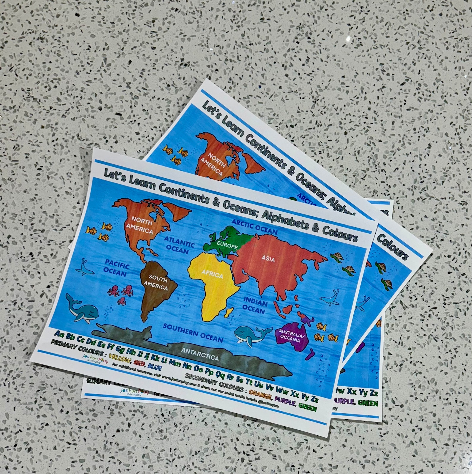 World Map Printable – Continents, Oceans, Alphabets & Colors (digital ...