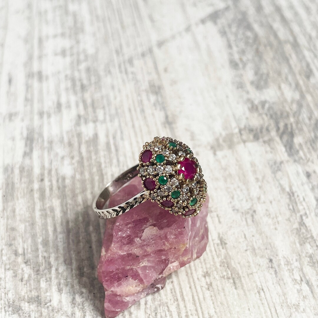 Turkish Handmade, Women Ring, Emerald Stone, Ruby, Gift for Her ...