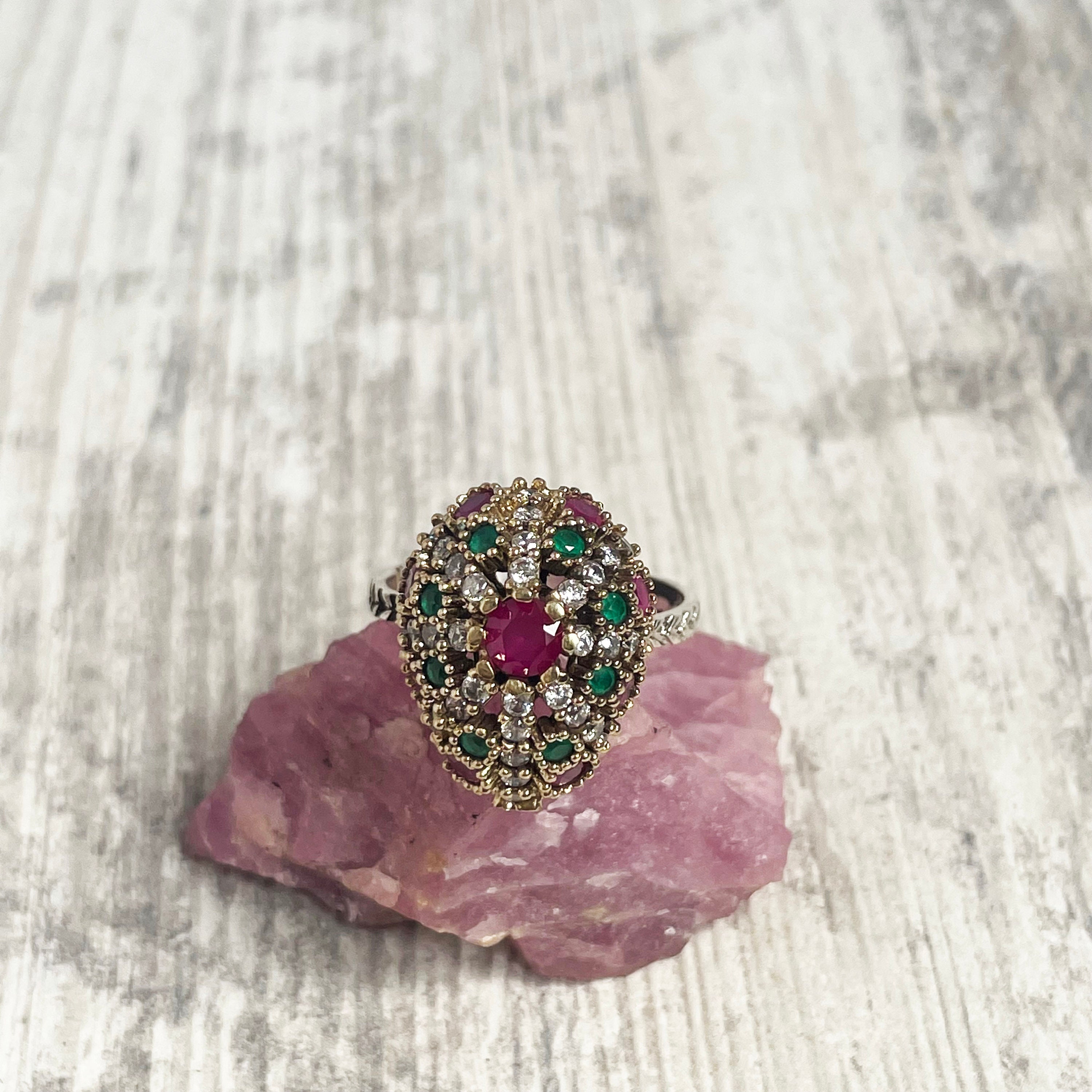Turkish Handmade, Women Ring, Emerald Stone, Ruby, Gift for Her ...