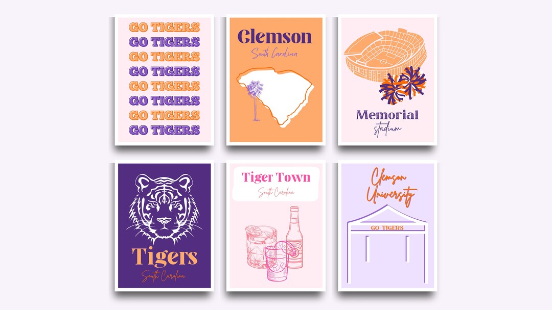 Clemson University Digital Prints SET OF 6, Cute Designs - Etsy