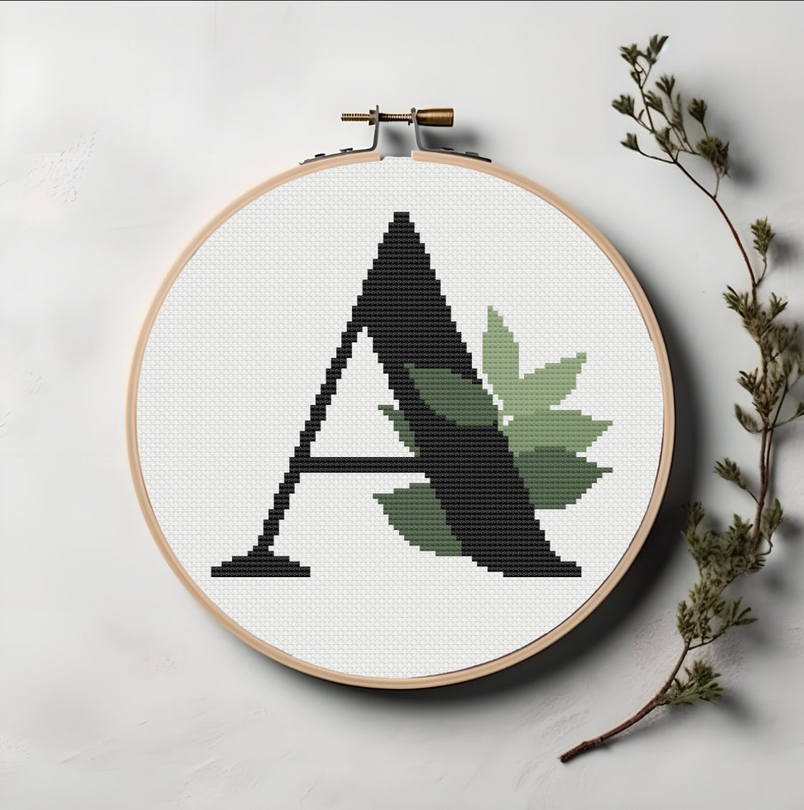 Botanical Letter A Cross Stitch Pattern PDF - Minimalist Floral ...