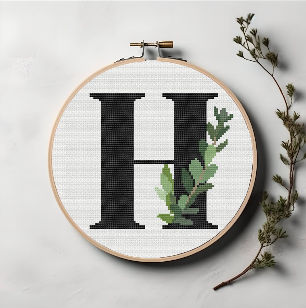 Botanical Letter H Cross Stitch Pattern PDF - Minimalist Floral ...