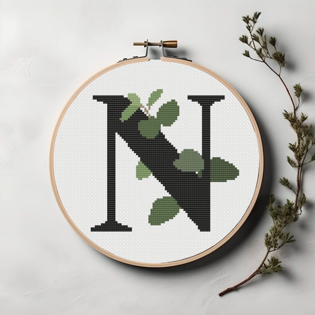 Botanical Letter N Cross Stitch Pattern PDF - Minimalist Floral ...