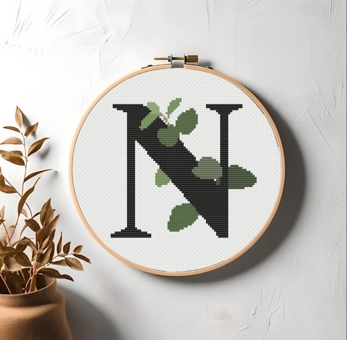 Botanical Letter N Cross Stitch Pattern PDF - Minimalist Floral ...