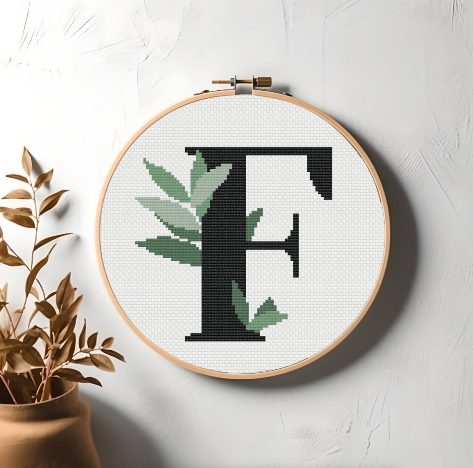 Botanical Letter F Cross Stitch Pattern, Simple, PDF, Modern Art, Cross ...