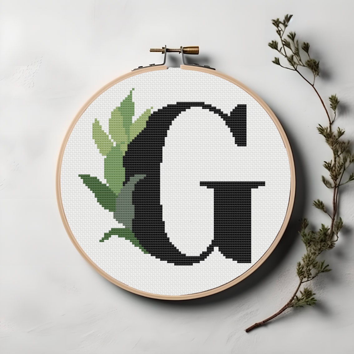 Botanical Letter G Cross Stitch Pattern PDF - Minimalist Floral ...