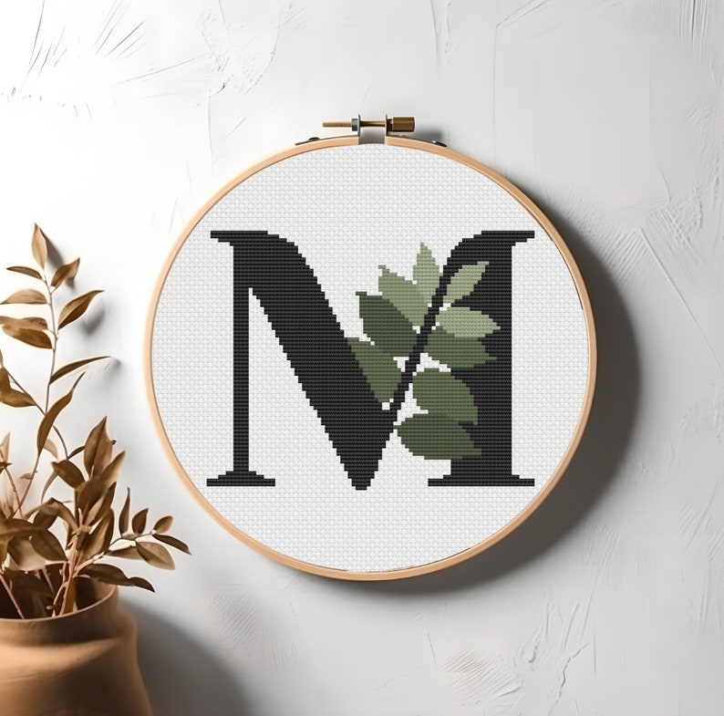 Botanical Letter M Cross Stitch Pattern PDF - Minimalist Floral ...