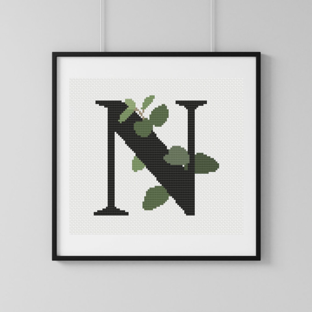 Botanical Letter N Cross Stitch Pattern PDF - Minimalist Floral ...
