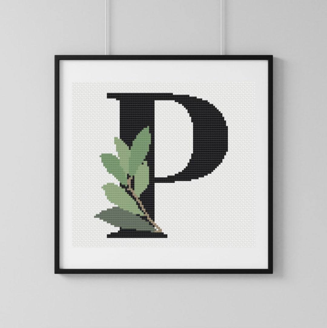 Botanical Letter P Cross Stitch Pattern PDF - Minimalist Floral ...
