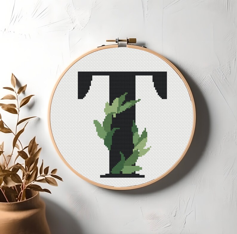 Botanical Letter T Cross Stitch Pattern PDF - Minimalist Floral ...