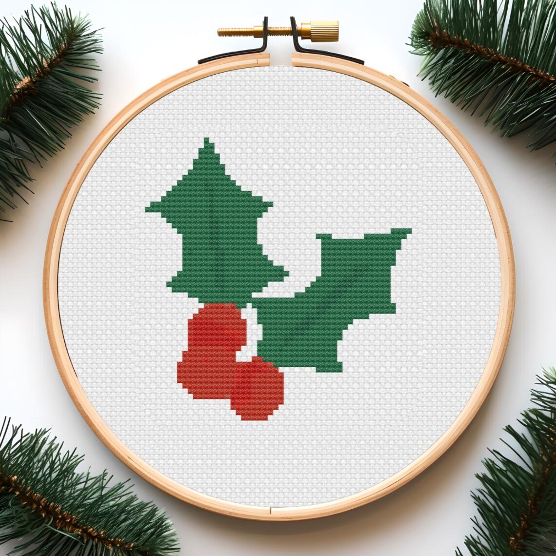 Christmas Holly Cross Stitch Pattern PDF - Festive Holiday Embroidery ...