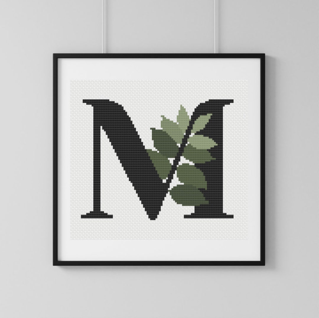 Botanical Letter M Cross Stitch Pattern PDF - Minimalist Floral ...