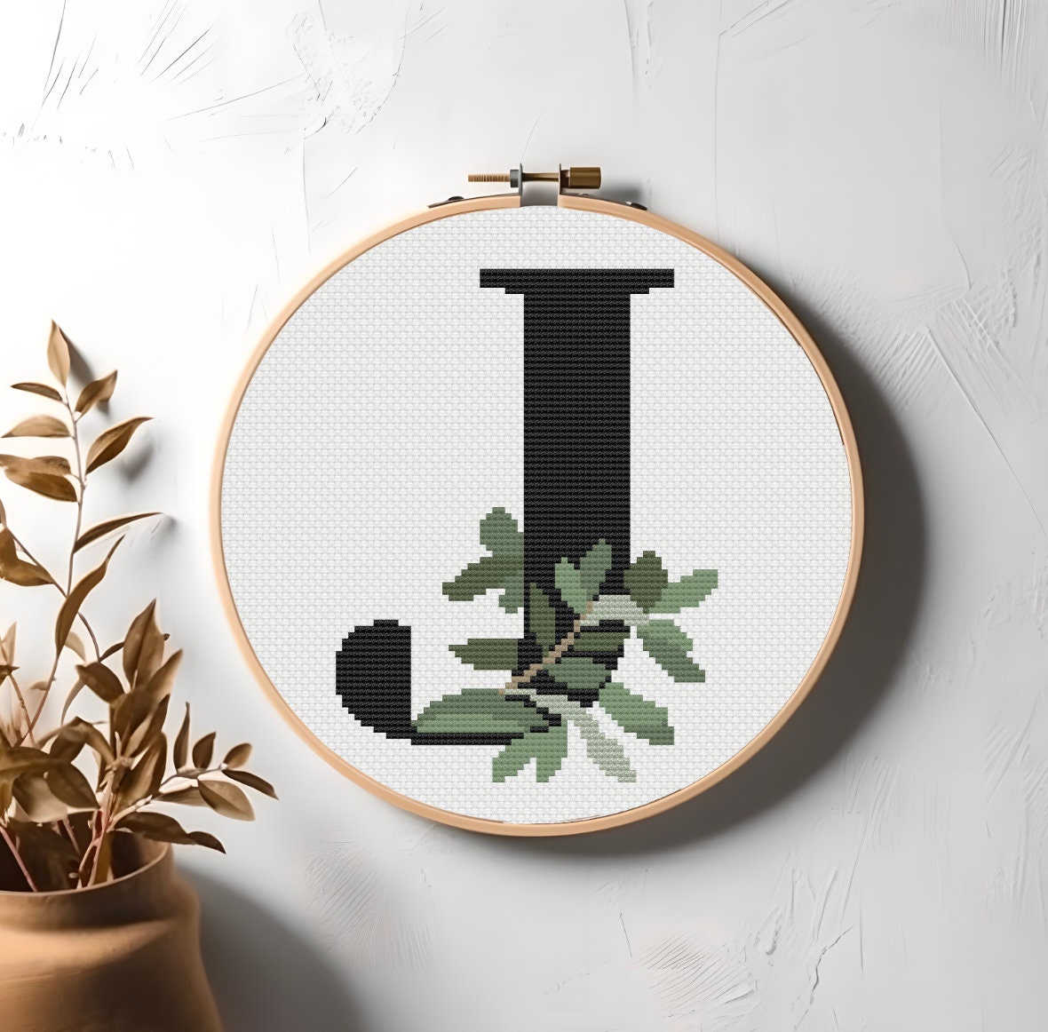 Botanical Letter J Cross Stitch Pattern PDF - Minimalist Floral ...