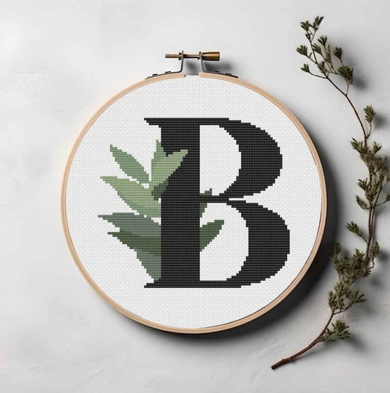 Botanical Letter B Cross Stitch Pattern PDF - Minimalist Floral ...