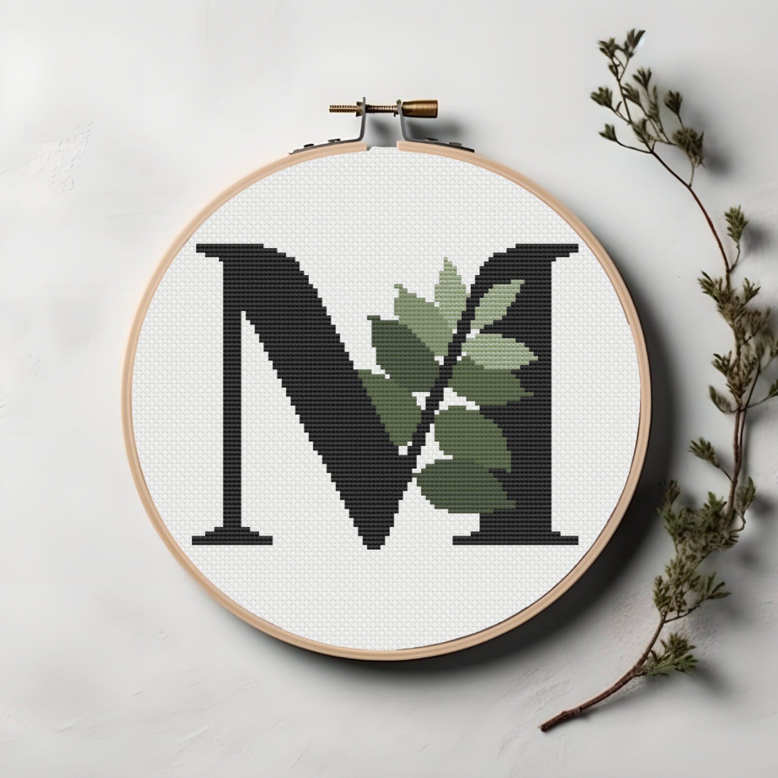 Botanical Letter M Cross Stitch Pattern PDF - Minimalist Floral ...