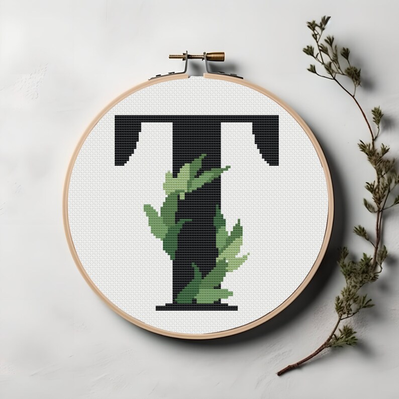 Botanical Letter T Cross Stitch Pattern PDF - Minimalist Floral ...