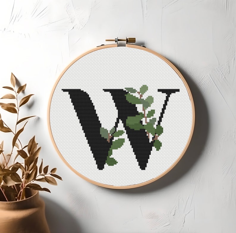 Botanical Letter W Cross Stitch Pattern PDF - Minimalist Floral ...
