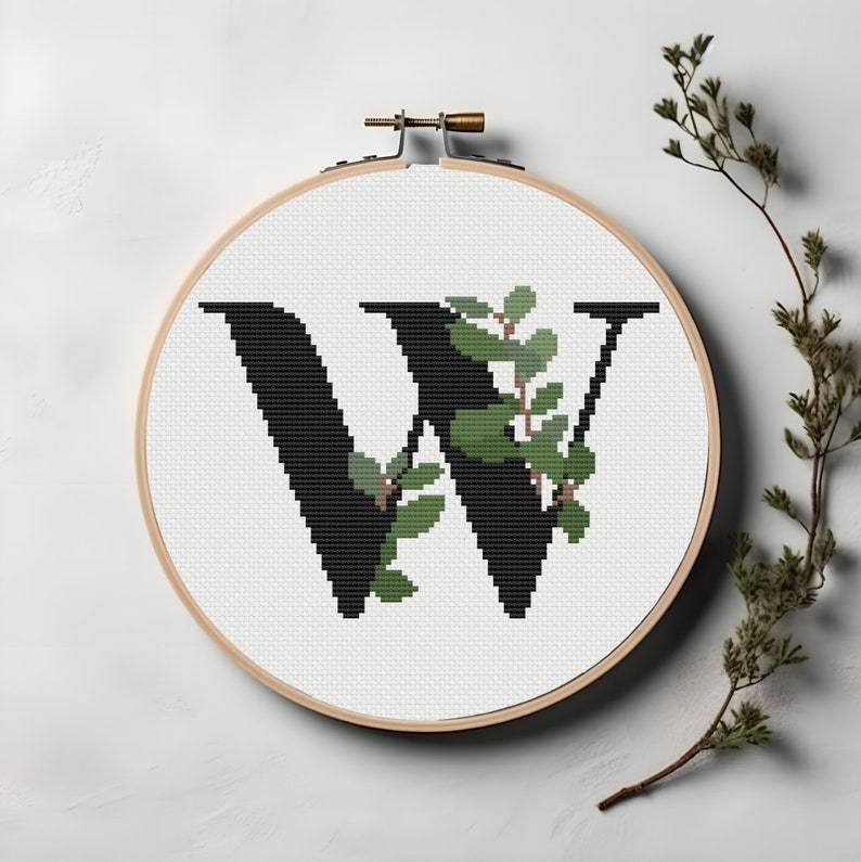 Botanical Letter W Cross Stitch Pattern PDF - Minimalist Floral ...