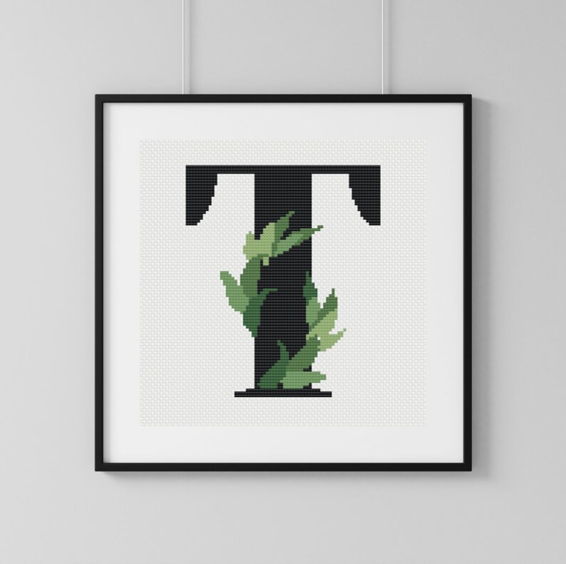 Botanical Letter T Cross Stitch Pattern PDF - Minimalist Floral ...