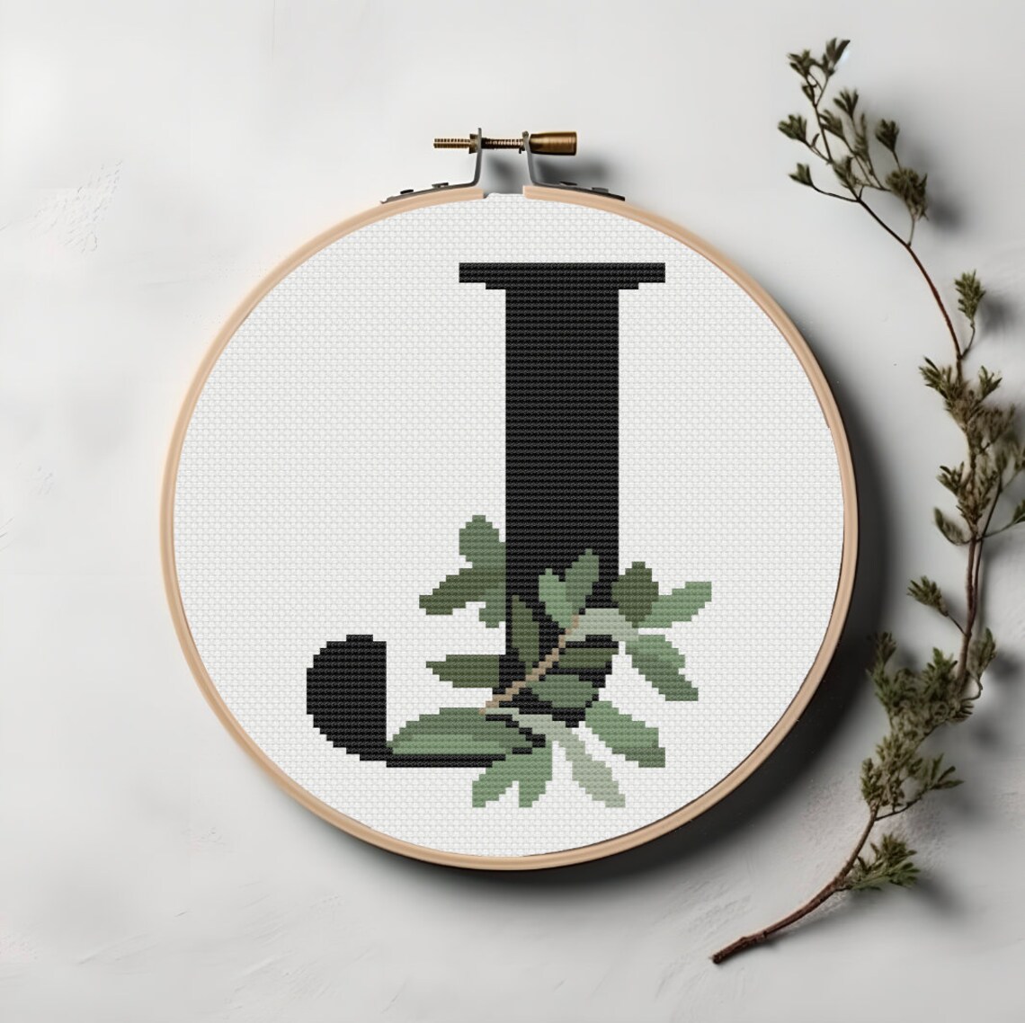 Botanical Letter J Cross Stitch Pattern PDF - Minimalist Floral ...