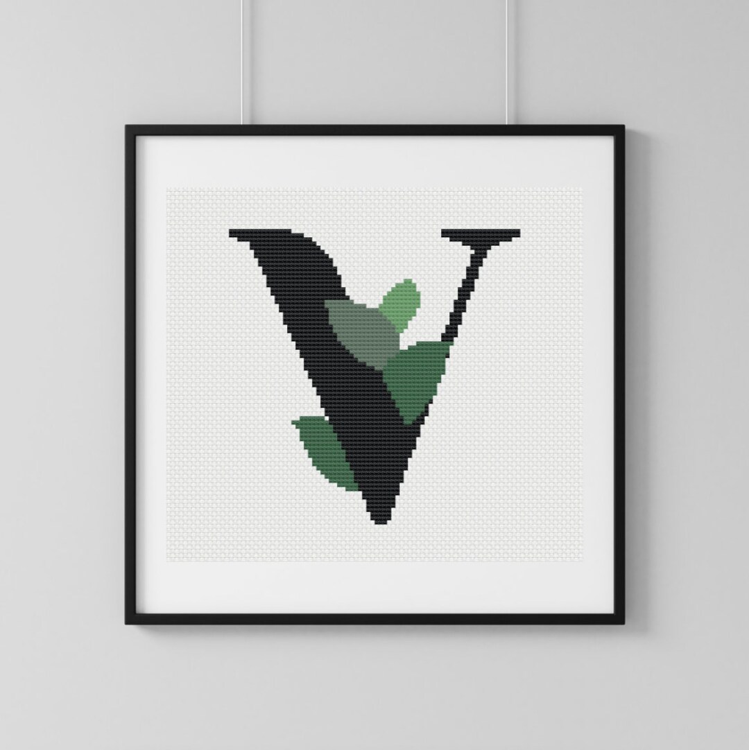 Botanical Letter V Cross Stitch Pattern PDF - Minimalist Floral ...