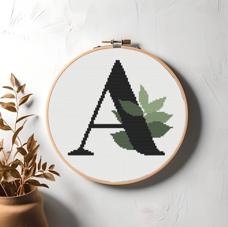 Botanical Letter A Cross Stitch Pattern PDF - Minimalist Floral ...