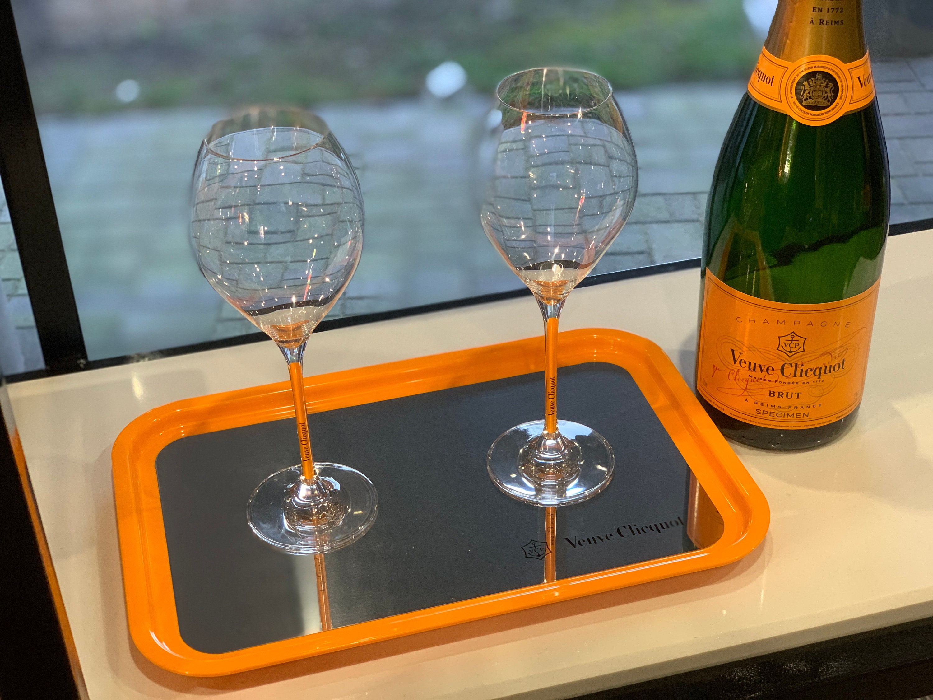 3 Pieces Veuve Clicquot Champagne Mirrored Tray 2 CLICQUOT Yellow ...