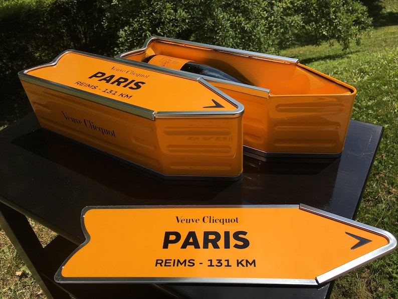 2 PARIS Veuve Clicquot Orange Metal Arrow Box for Champagne Bottle ...