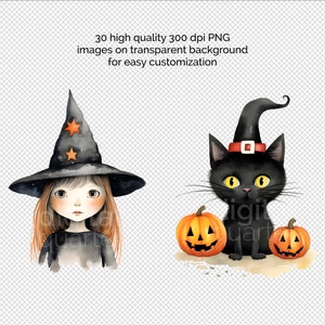 Cute Halloween Watercolor Clipart Bundle 30 PNG Transparent - Etsy