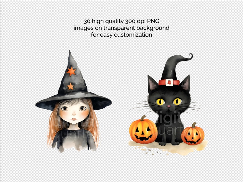 Cute Halloween Watercolor Clipart Bundle 30 PNG Transparent - Etsy