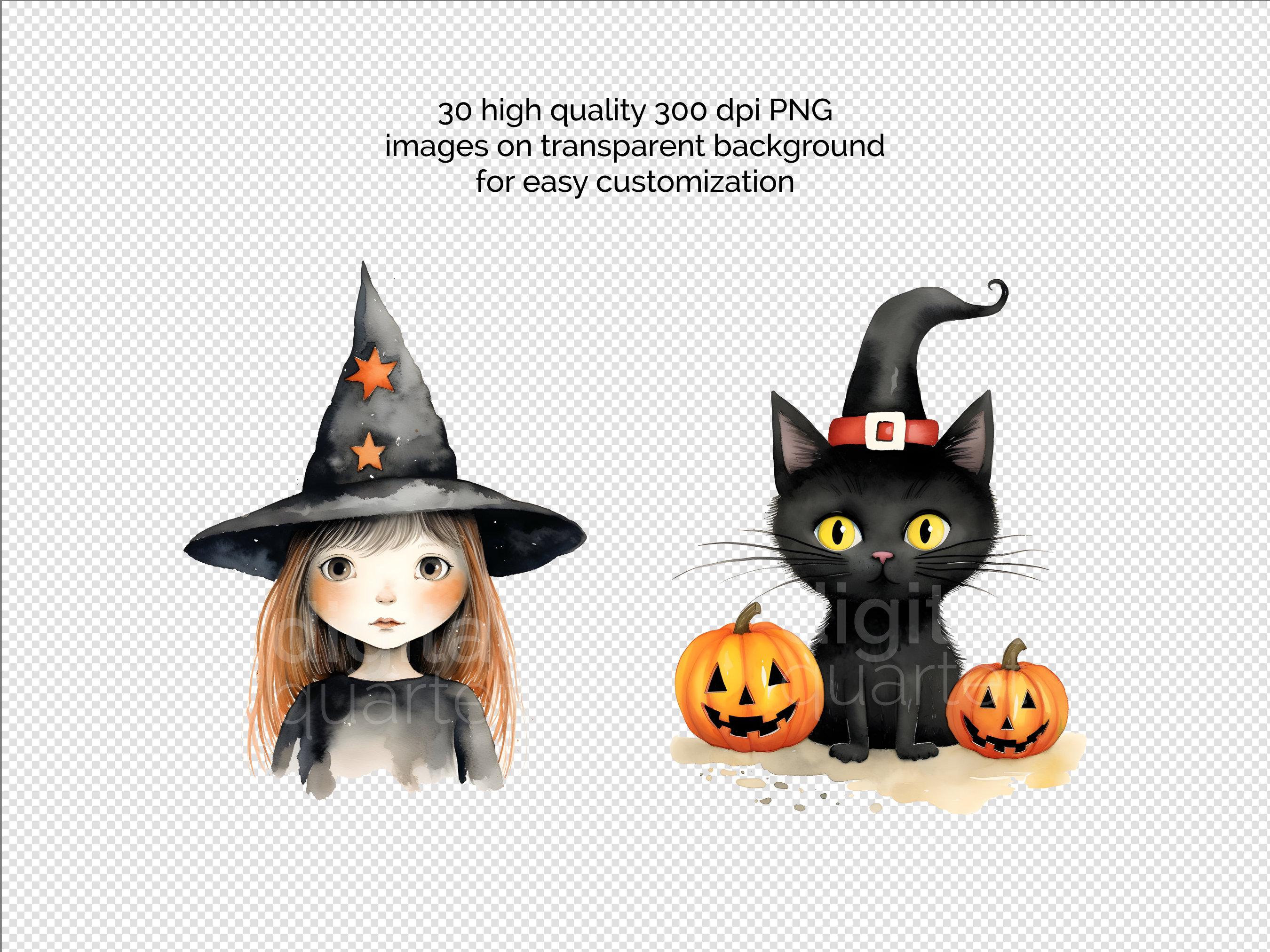 Cute Halloween Watercolor Clipart Bundle 30 PNG Transparent - Etsy