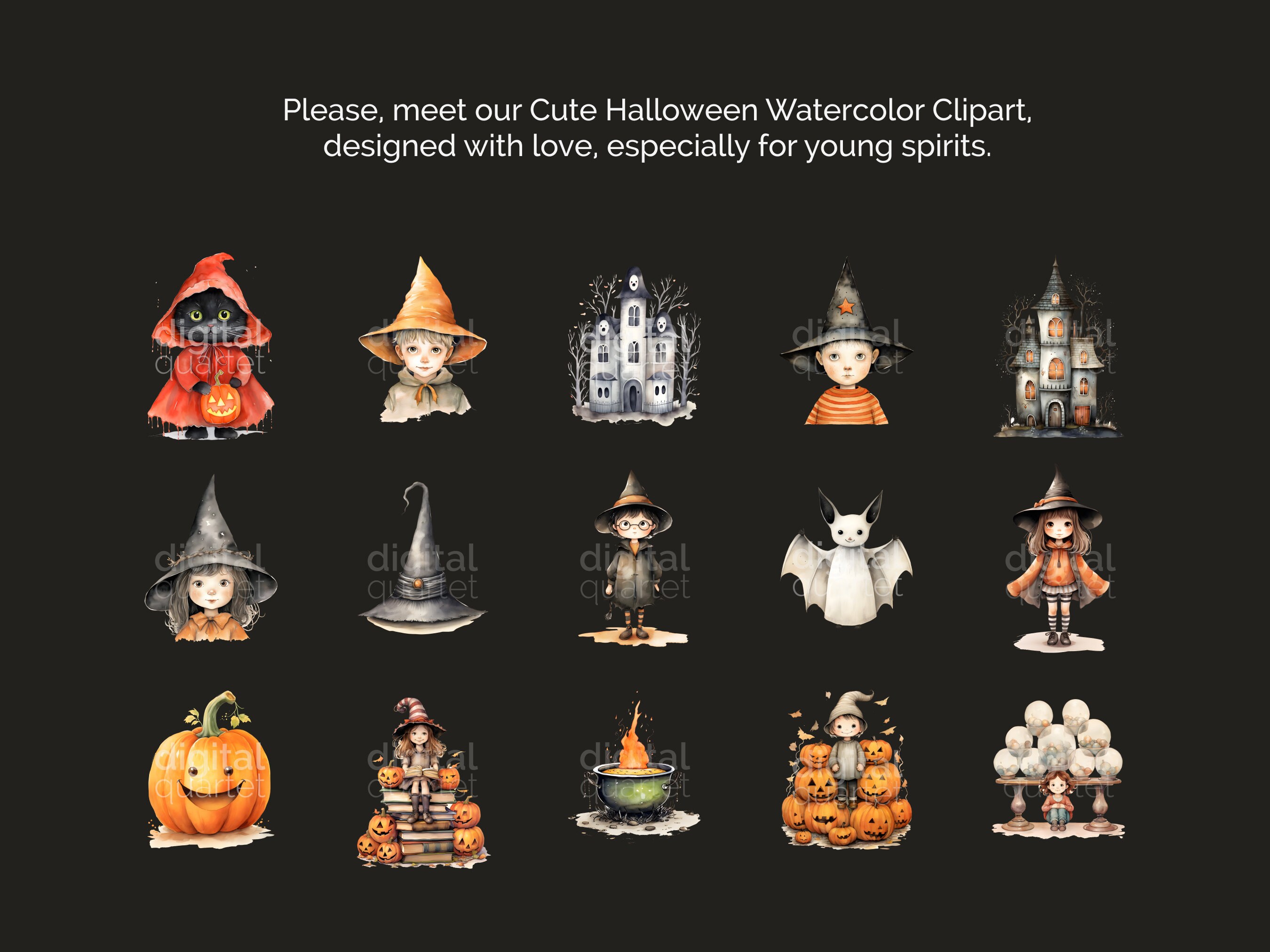 Cute Halloween Watercolor Clipart Bundle 30 PNG Transparent - Etsy